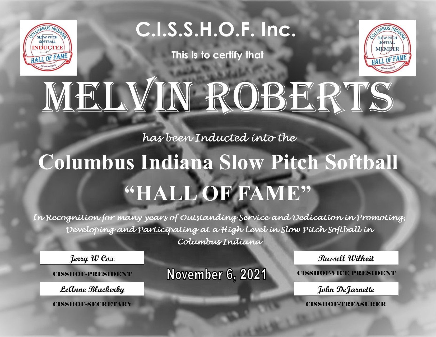 Melvin Roberts – Columbus Indiana Slow Pitch Softball Hall of Fame