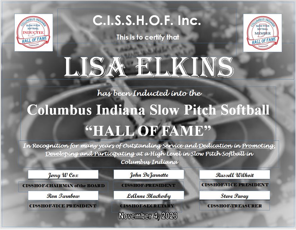Lisa Elkins - Columbus Indiana Slow Pitch Softball Hall of Fame